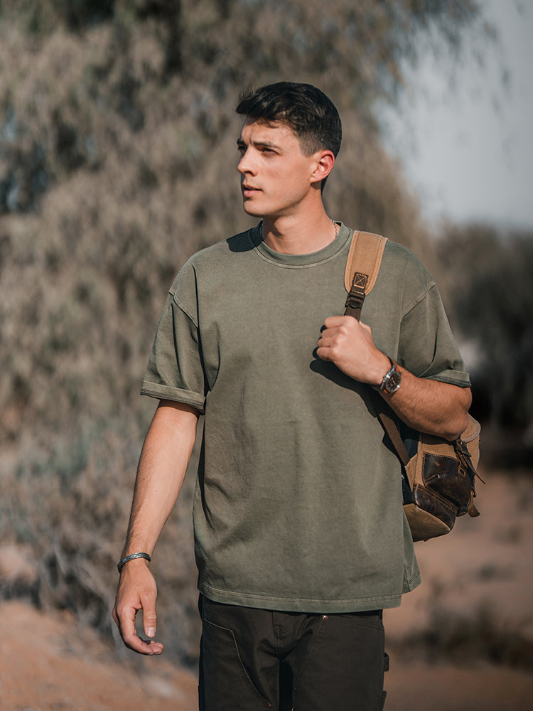 SIMWOOD 320gsm 100% Cotton Washed Vintage T-shirts